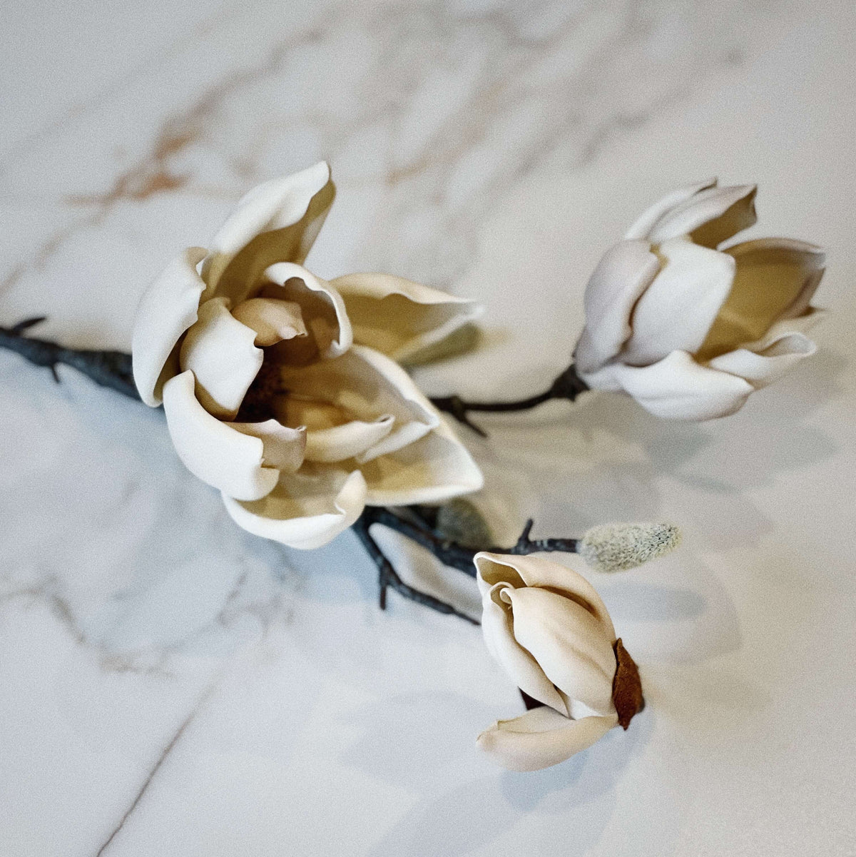 Artificial Cream Magnolia Blossom Stem - CLU Living Pty Ltd